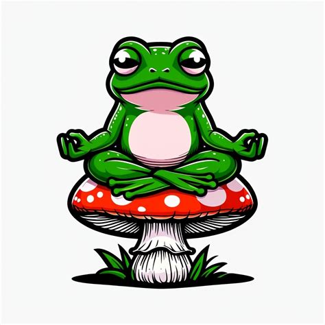 Relaxed Green Frog On Red Toadstool Cartoon Illustration Mug Playground