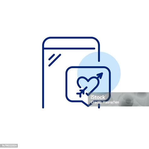 스마트 폰에서 데이트 앱의 일치 알림 온라인 낭만적 인 관계 픽셀 완벽 편집 가능한 획 아이콘 Brand Name Online Messaging Platform에 대한 스톡