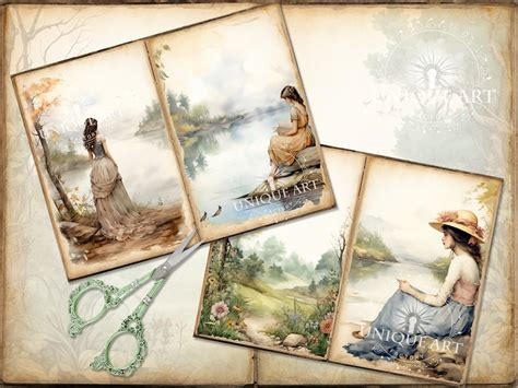 Lady Of The Lake Romantic Women Watercolor Junk Journal Etsy
