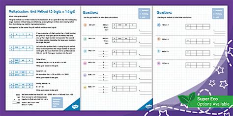 Multiplication Grid Method 3 Digits X 1 Digit Twinkl