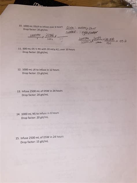 Solved 10 1000 Ml D5lr To Infuse Over 6 Hours Drop Factor