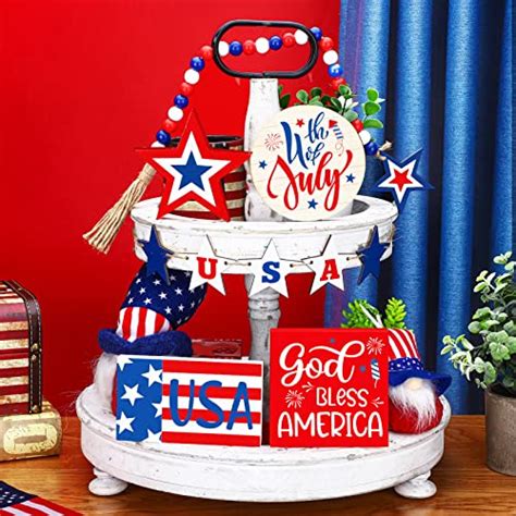 10 Pcs 4th Of July Tiered Tray Decor Set Patriotic Tiered Tray Decor