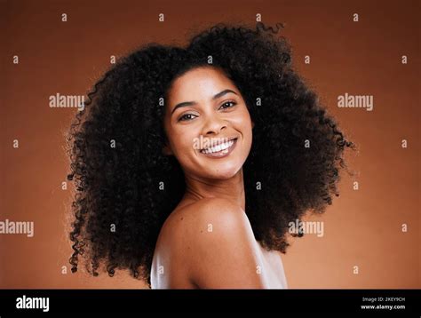 Black Woman Hair Care And Skincare With Beauty Smile And Content With Cosmetics Wellness And