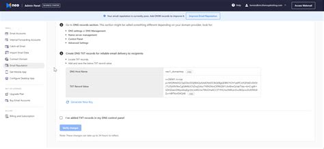 Setup A DKIM Record Neo Business