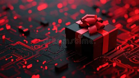 Tech T Black Box Red Ribbon On Circuit Board Stock Illustration