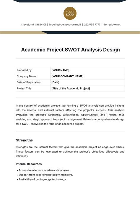 Free Academic Project SWOT Analysis Design Template To Edit Online