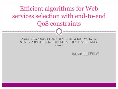 Ppt Efficient Algorithms For Web Services Selection With End To End