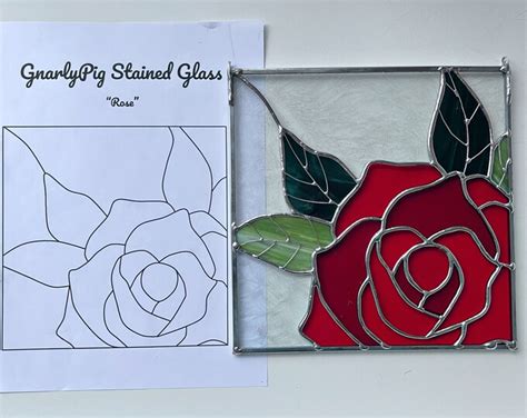 Single Rose Stained Glass Pattern Floral Glass Pattern Stained Glass
