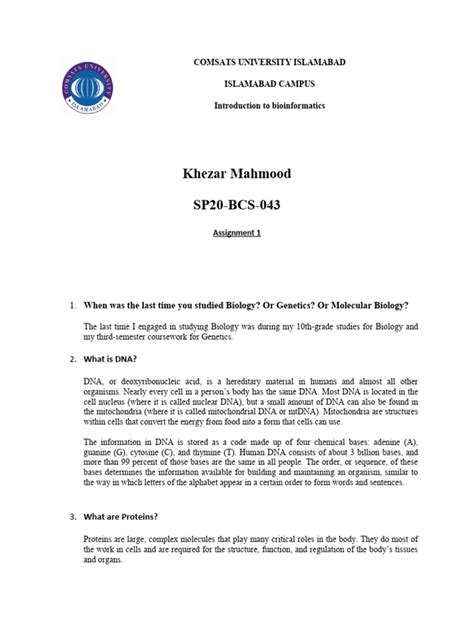 Assignment 1 Pdf Dna Bioinformatics