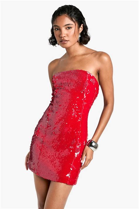 Tall Sequin Bandeau Mini Dress Boohoo Usa