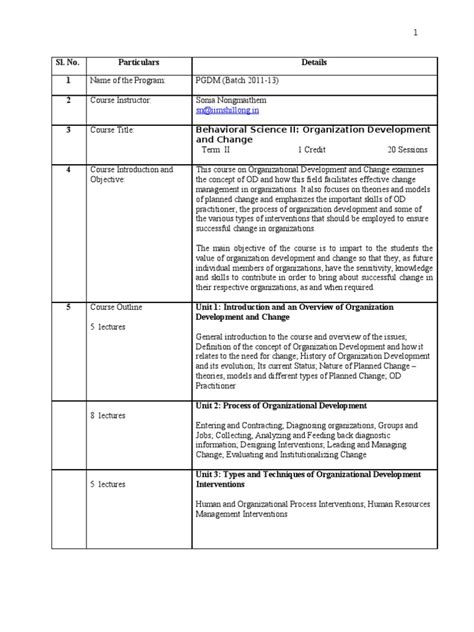 Bs Ii Course Outline Pdf Organization Development Behavioural Sciences