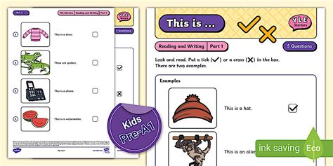 Yle Starters Reading And Writing Part 1 Practice Sheet 4