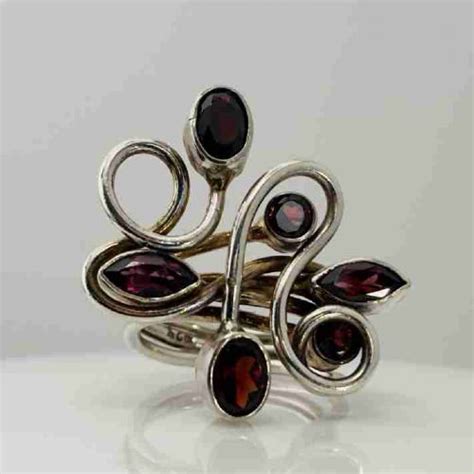 Silver Art Nouveau Garnet Ring