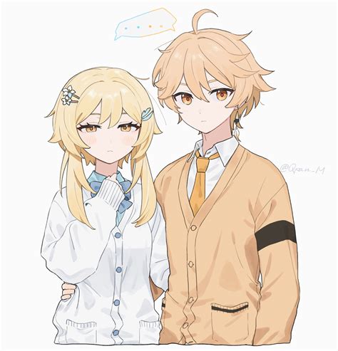 Lumine And Aether Genshin Impact Drawn By Qoshikuraq Danbooru