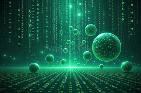 Futuristic Green Matrix With Cyber Particles And Binary Code Stock Illustration Illustration