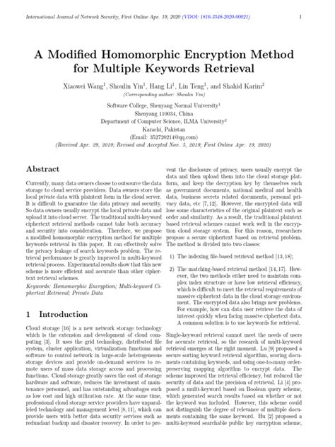 A Modified Homomorphic Encryption Method 2020 Pdf Encryption