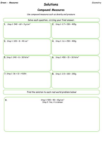 Compound Measures Gcse Maths Worksheets Teaching Resources