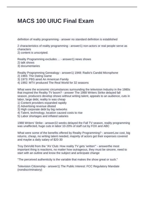Macs 100 Uiuc Final Exam Questions And Answers 100 Correct Macs
