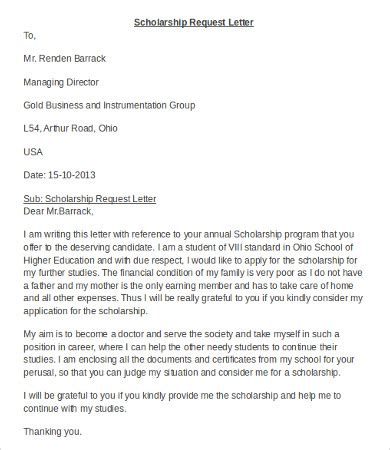 17 Scholarship Application Letter Templates PDF DOC Sample Application