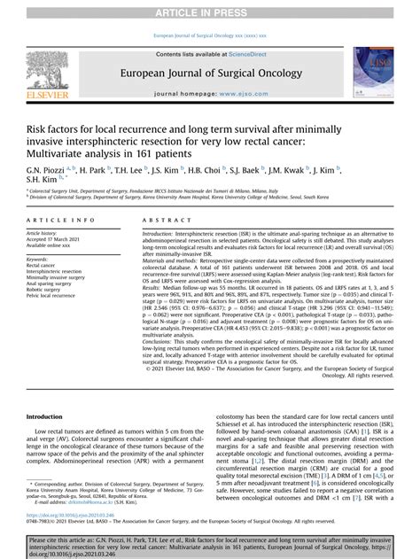 Pdf Risk Factors For Local Recurrence And Long Term Survival After