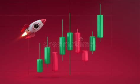Space Rocket Flies Over Trading Candles On Grid Against The Backdrop