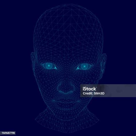파란색 선에서 소녀의 머리의 와이어 프레임입니다 여자의 다각형 머리입니다 3d 벡터 그림 바둑판에 대한 스톡 벡터 아트 및 기타 이미지 Istock