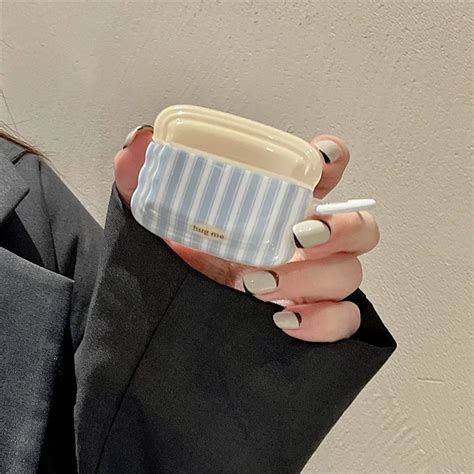 애플 에어팟 프로 2 용 귀여운 블루 라인 스트라이프 케이스 웨이브 블루투스 이어폰 케이스 만화 실리콘 케이스 에어팟 1 3 헤드셋용 위시버킷