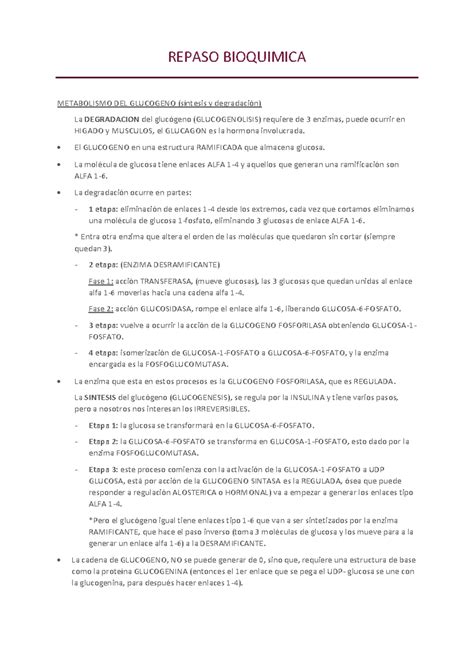 Repaso Bioq Resumen De Bioquimica Repaso Bioquimica Metabolismo Del