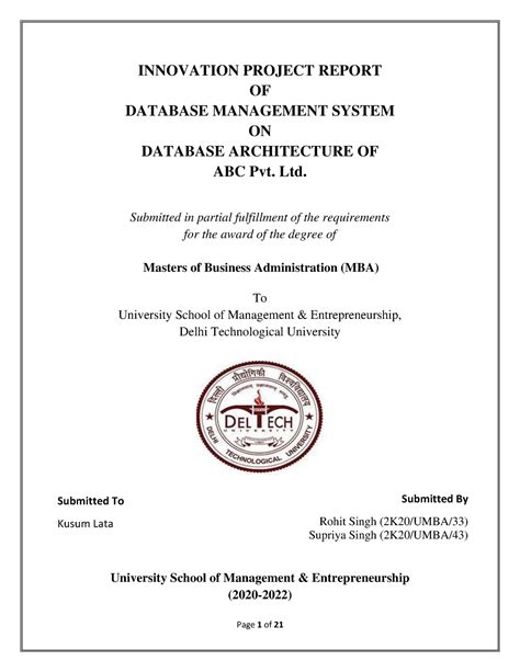 Dbms Innovation Innovation Project Report Of Database Management
