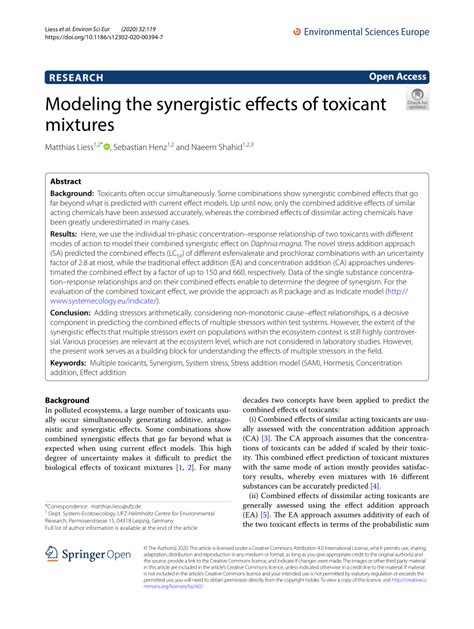 Pdf Modeling The Synergistic Effects Of Toxicant Mixtures