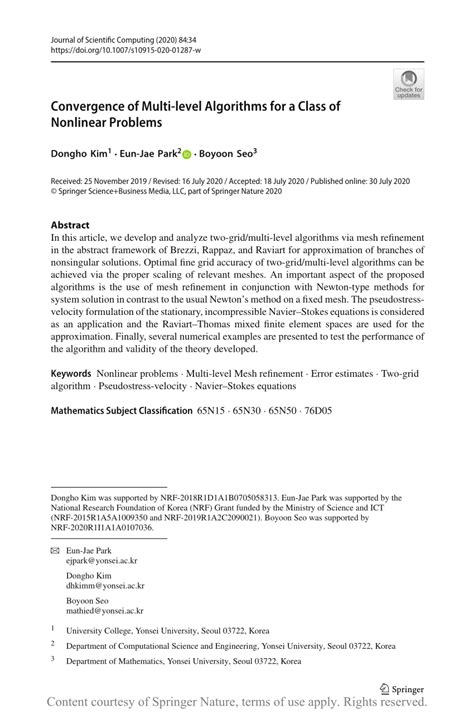 Convergence Of Multi Level Algorithms For A Class Of Nonlinear Problems Request PDF