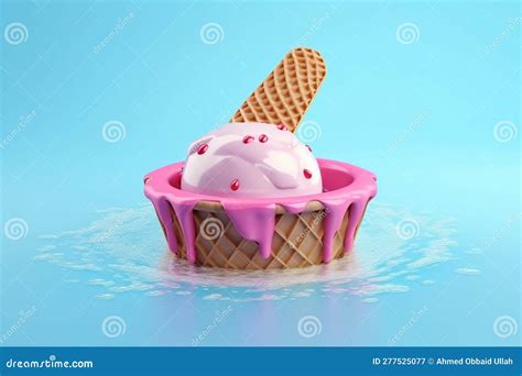Melting Pink Ice Cream With Swimming Ring On Pastel Background