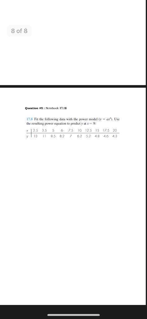 solved 17 8 fit the following data with the power model