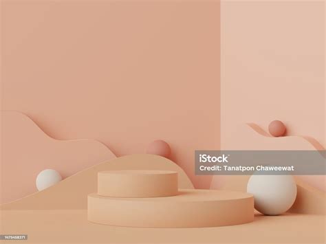 지구 색조 색상 테마가 있는 흰색 빈 연단의 최소 장면의 3d 렌더링 제품 프리젠 테이션 모형 및 화장품 광고를위한 디스플레이 스탠드 실린더 스테이지는 심플한 디자인의 장식