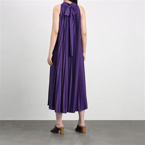 Purple Wire Pressed Crepe Back Streamer Sleeveless Pleating Dress Of