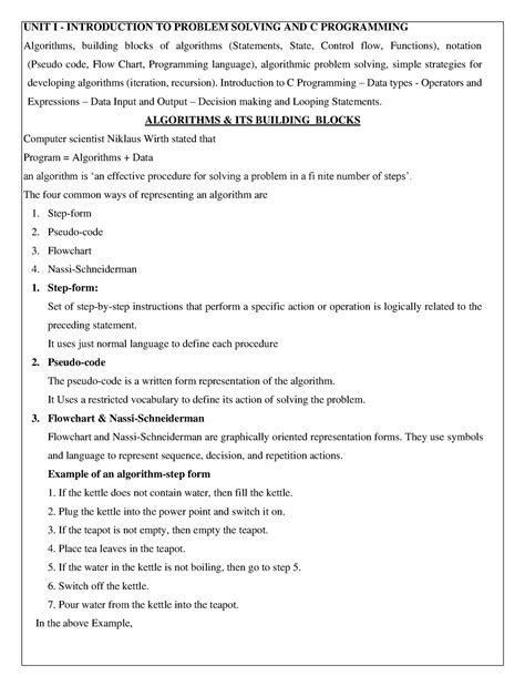 Ppsc Unit 1 Notes Unit I Introduction To Problem Solving And C