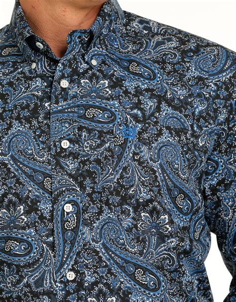 Mens Cinch Black Royal Paisley Print Long Sleeve Western Button Shirt
