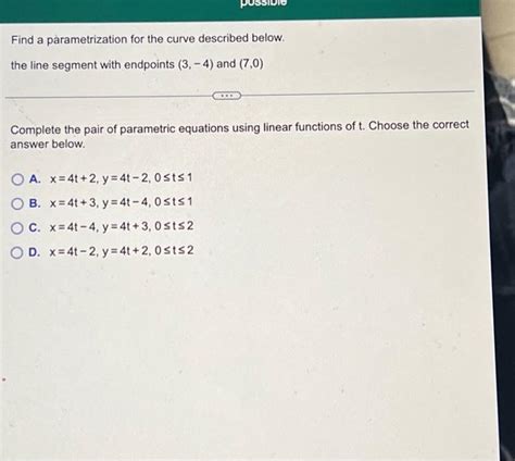 Solved Find A Parametrization For The Curve Described Below Chegg