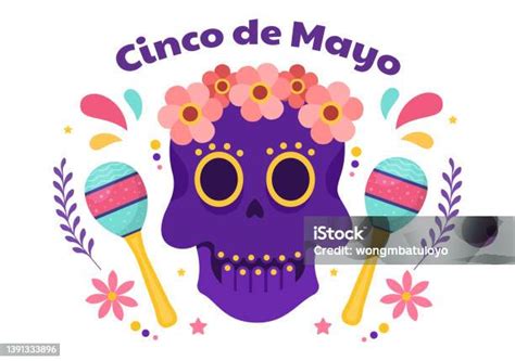 Cinco De Mayo 멕시코 휴일 축하 만화 스타일 일러스트 레이 션 선인장 기타 Sombrero 및 포스터 또는 인사말