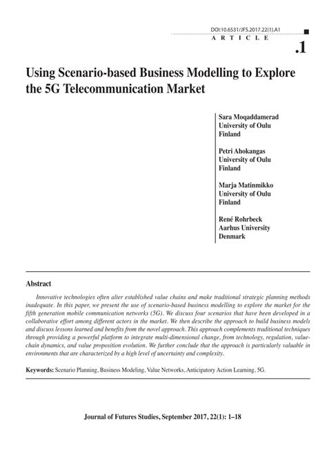 Pdf Using Scenario Based Business Modelling To Explore The 5g Telecommunication Market