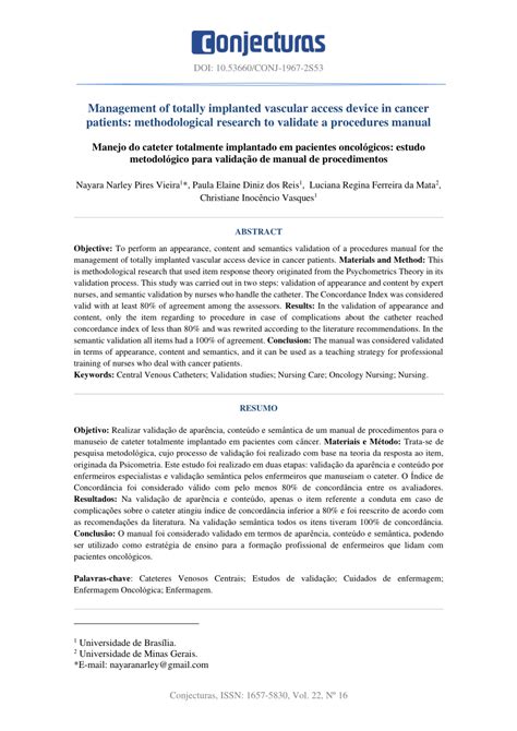 Pdf Management Of Totally Implanted Vascular Access Device In Cancer Patients Methodological