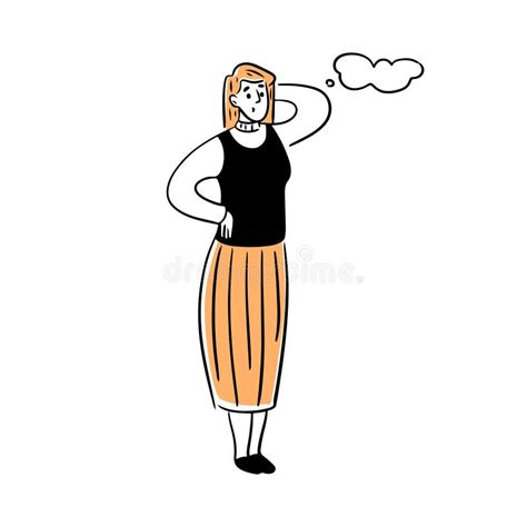 Woman Thinking On Problem Thought Bubble Doodle Stock Vector