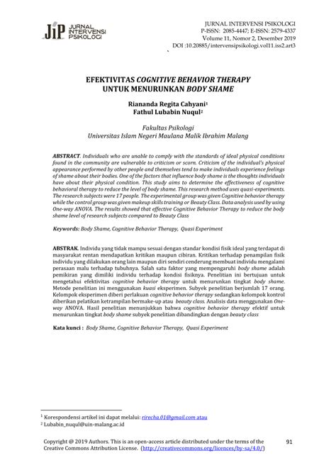 PDF COGNITIVE BEHAVIOR THERAPY UNTUK MENURUNKAN BODY SHAME