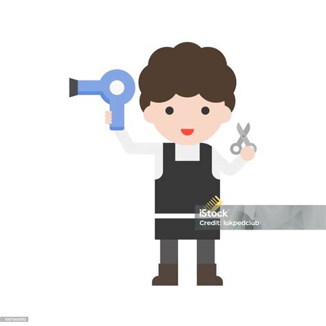 유니폼 평면 디자인에 사람들의 미용사 헤어 드라이기 직업 설정 문자 가위에 대한 스톡 벡터 아트 및 기타 이미지 가위