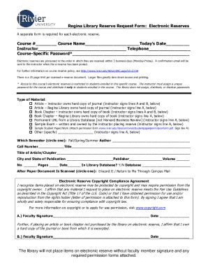Fillable Online Regina Library Reserve Request Form Electronic Reserves Fax Email Print
