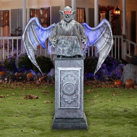 Haunted Living 8 Ft Talking Led Gargoyle With Wings On Pedestal