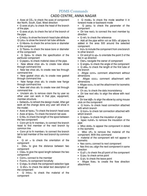 Cadd Centre Anna Nagar Pdms Commands Pdf Pipe Fluid Conveyance