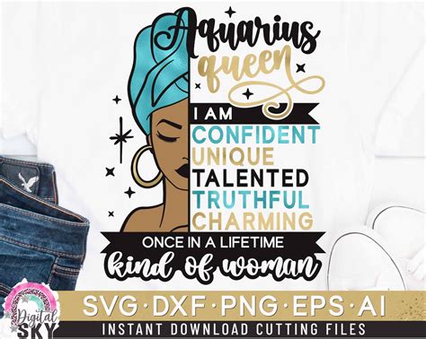 Aquarius Queen Svg Birthday Queen Svg Black Women Svg Afro Girl Svg