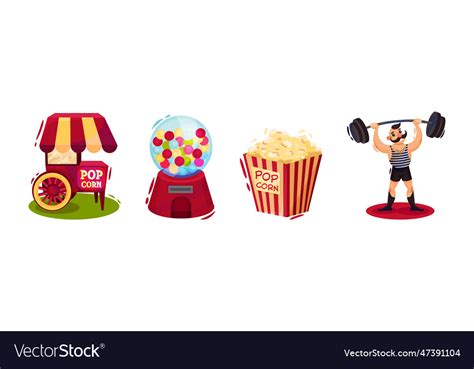 Colorful Ircus Objects With Strongman Popcorn Vector Image