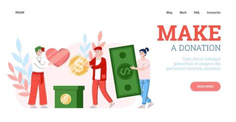 돈 기부 및 자선 개념 벡터 방문 페이지 템플릿 프리미엄 벡터